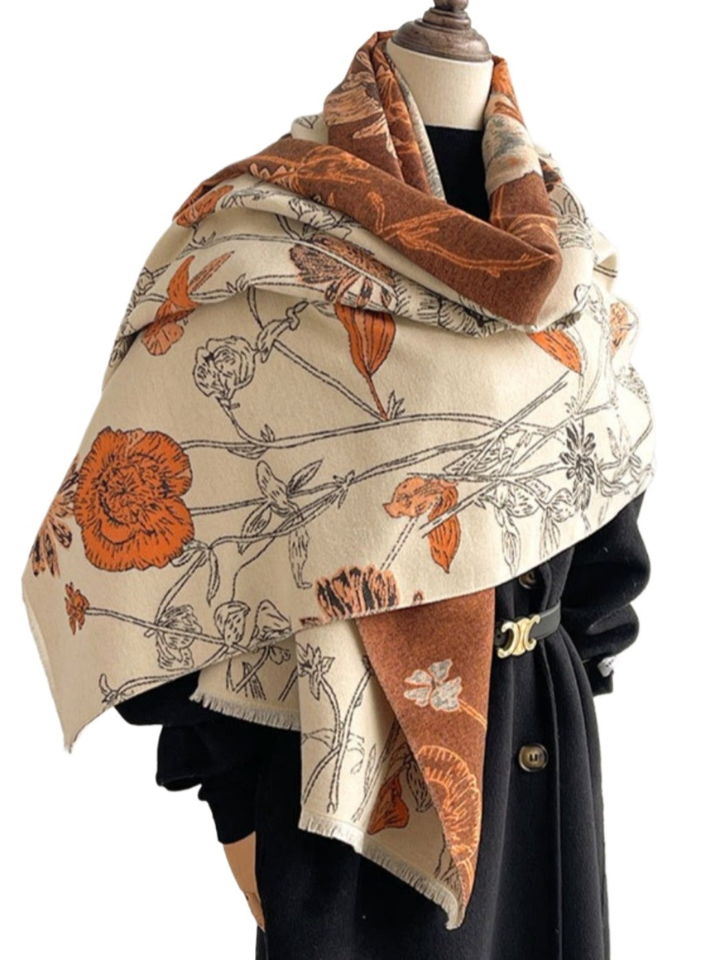 Scarvii - Reversible Vintage Floral-Plant Print Scarf Shawl – Funkyrel ...